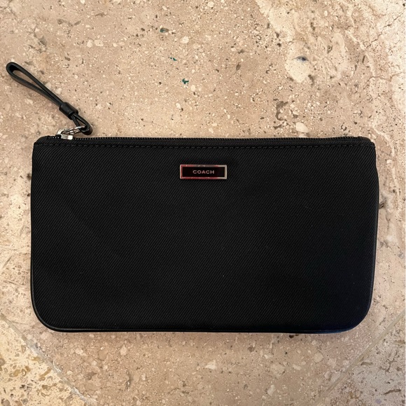 Coach | Bags | Coach Black Nylon Zip Wallet With Black Leather Piping ...